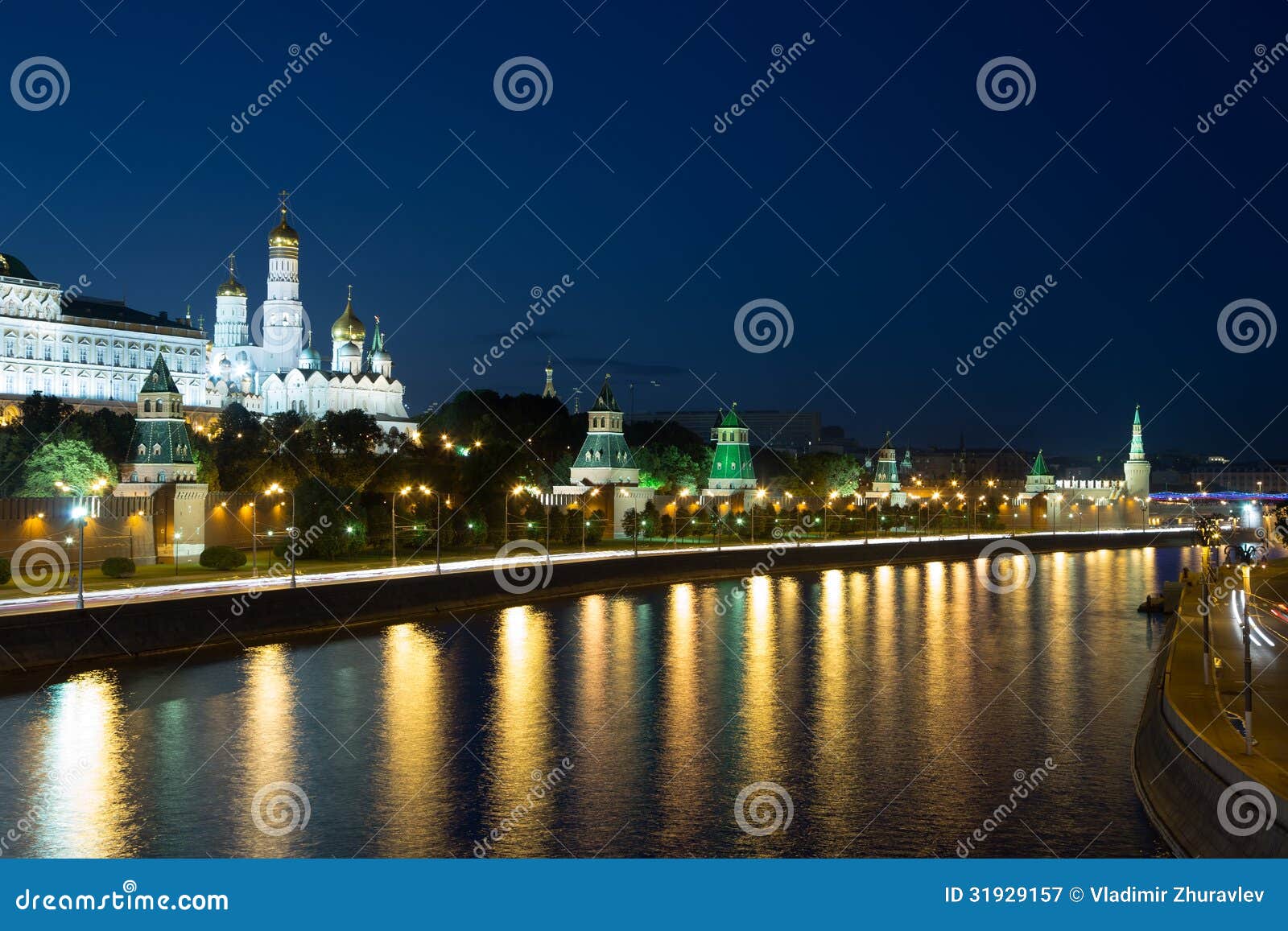 Night View of the Moskva River and Kremlin, Russia, Moscow Stock Image ...