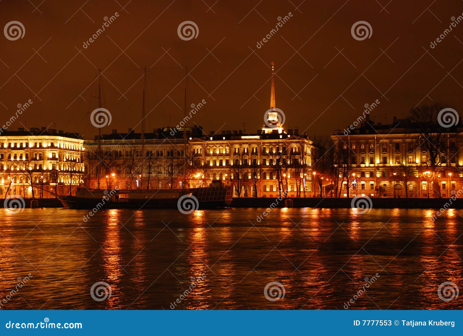 Night view of Neva river stock image. Image of lamp, light - 7777553