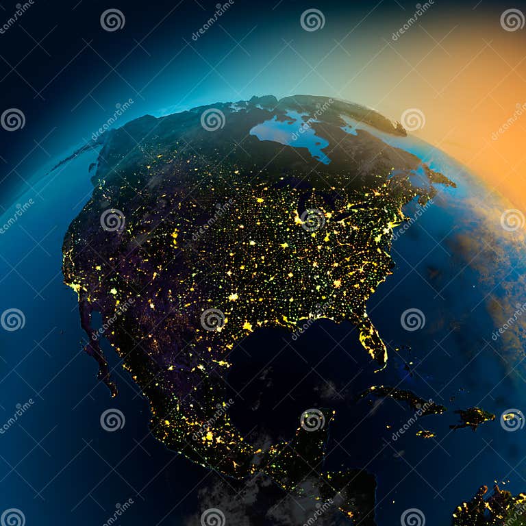 Night View of North America from Stock Illustration - Illustration of ...