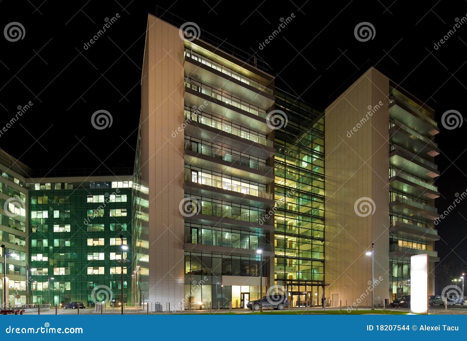 Night View of Office Buildings Stock Photo - Image of black, light ...