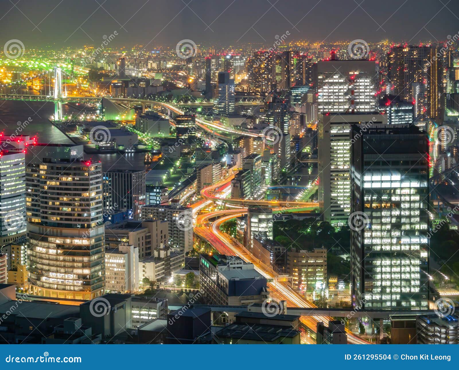 Night View of the Office Tower at Shiodome Stock Photo - Image of ...