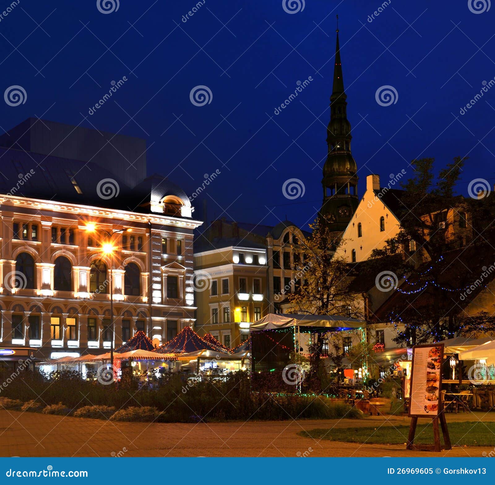 Night View on Old City of Riga, Latvia Stock Image - Image of peter ...