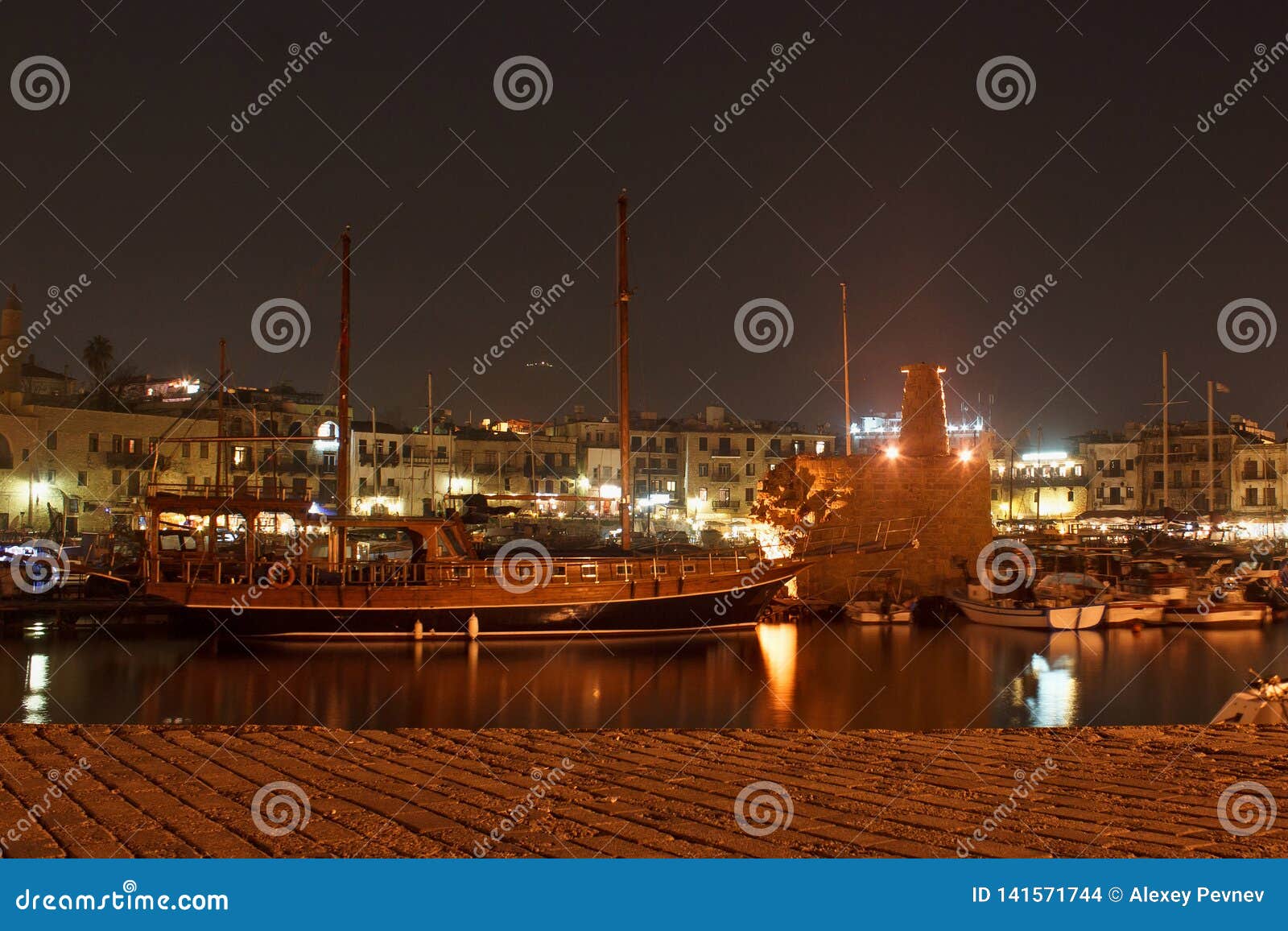 Night View of the Harbour in Northern Cyprus Stock Photo - Image of ...