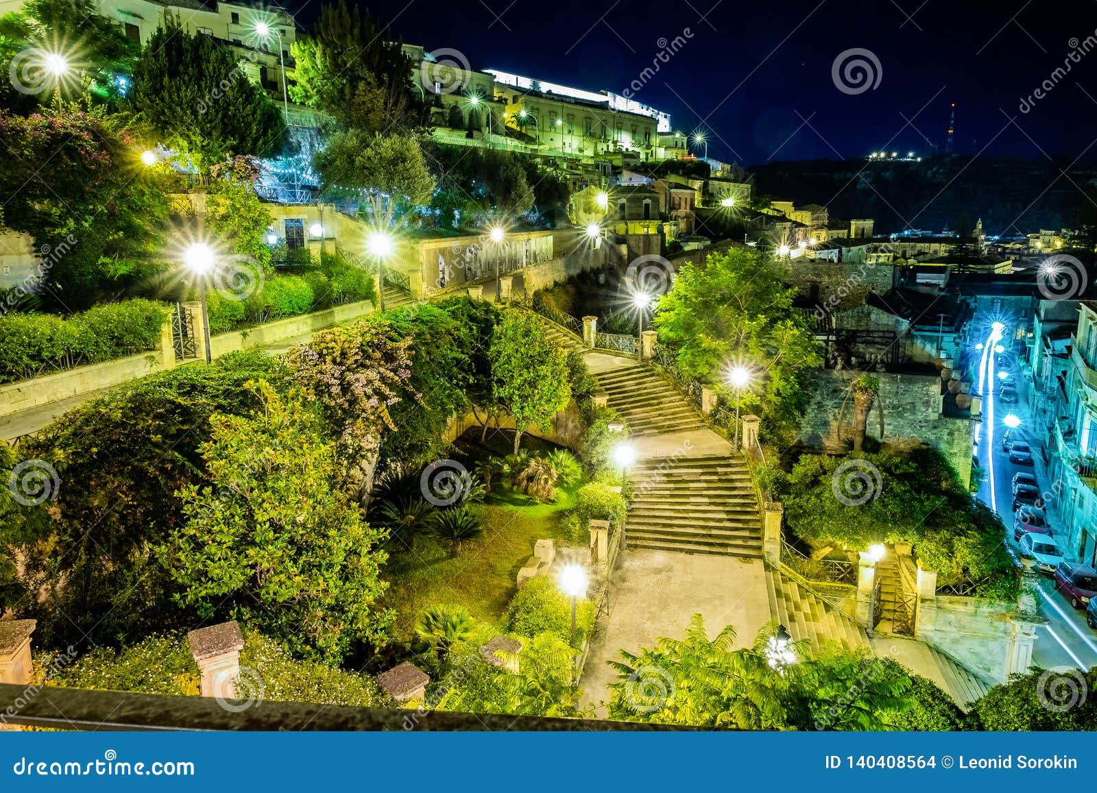 Night View of the Old Town Centre of Baroque Modica, Sicily Stock Photo ...