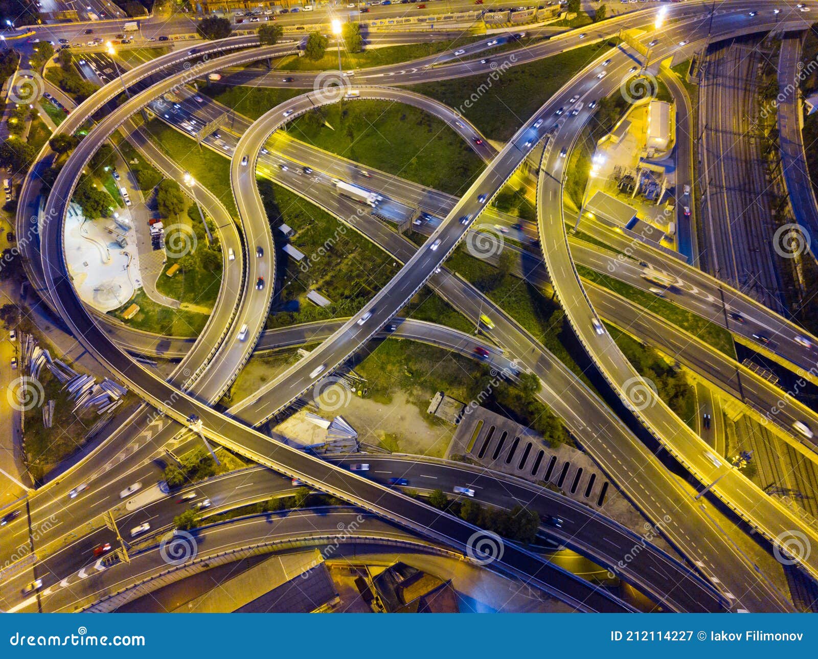 Night View of Overpass Interchange Stock Image - Image of autobahn ...