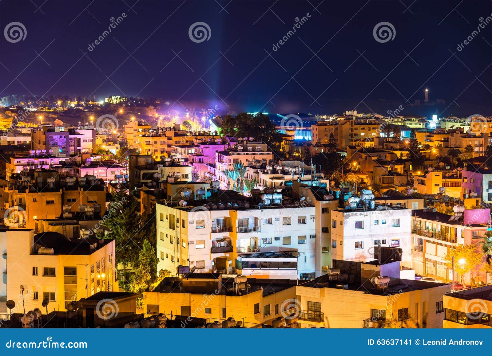 Night view of Paphos city stock image. Image of beacon - 63637141