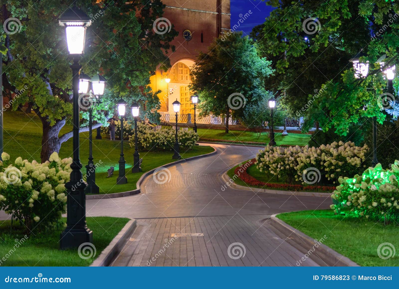 Night View of a Path in Alexandrovsky Garden Stock Image - Image of ...