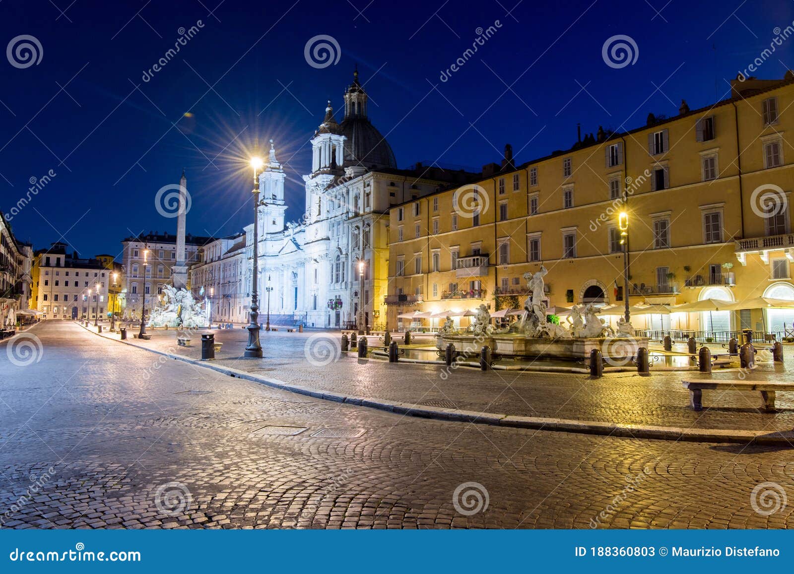 Night View, Piazza Navona, Rome. Italy Stock Image - Image of ...