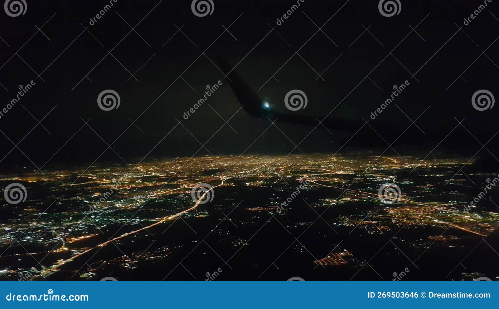 Night View from the Plane. Night Flight and City with Lights Stock ...