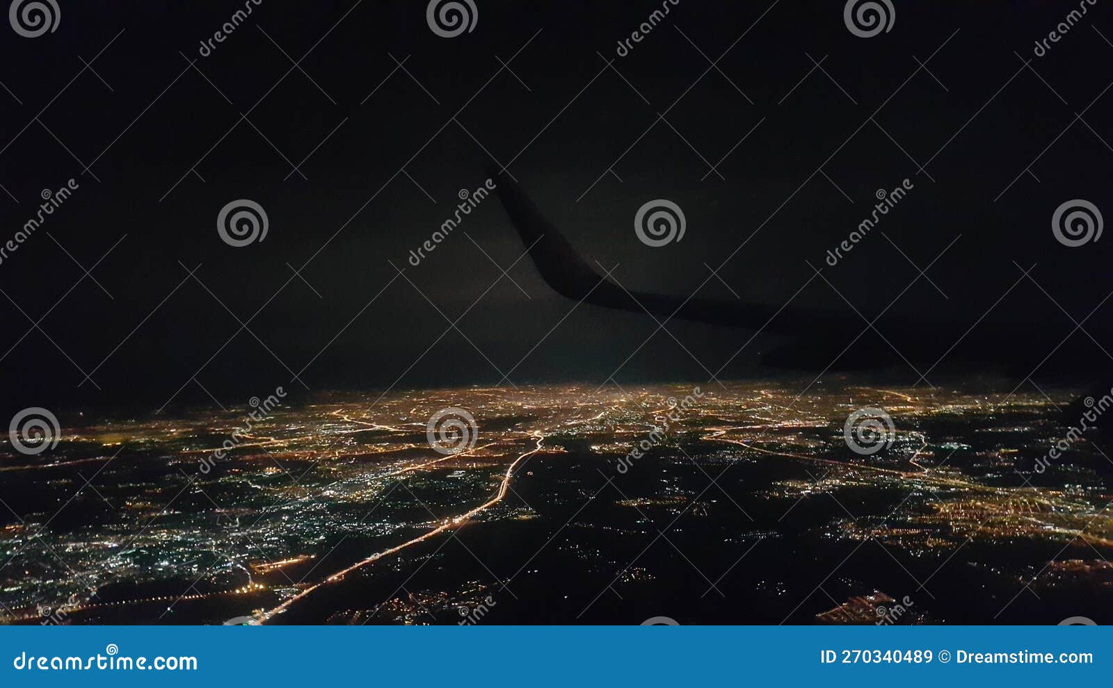 Night View from the Plane. Night Flight and City with Lights Stock ...