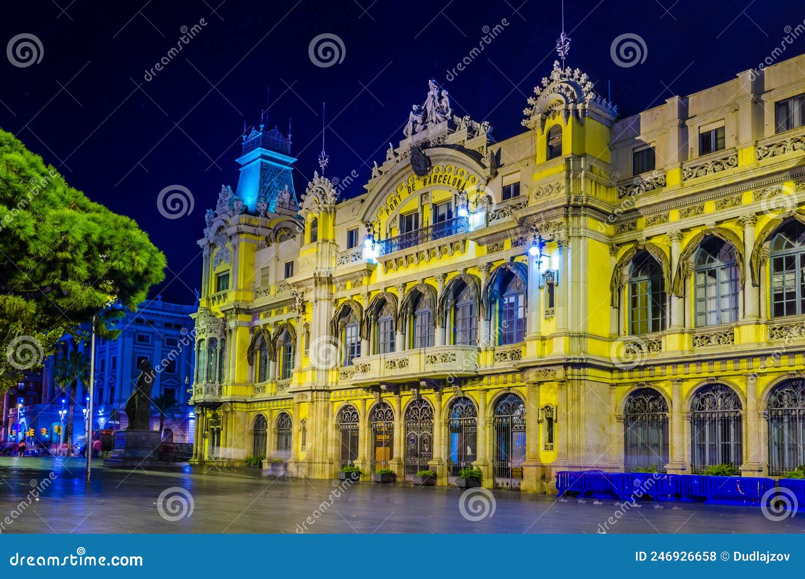 Night View of the Port Authority of Barcelona Building, Spain...IMAGE ...