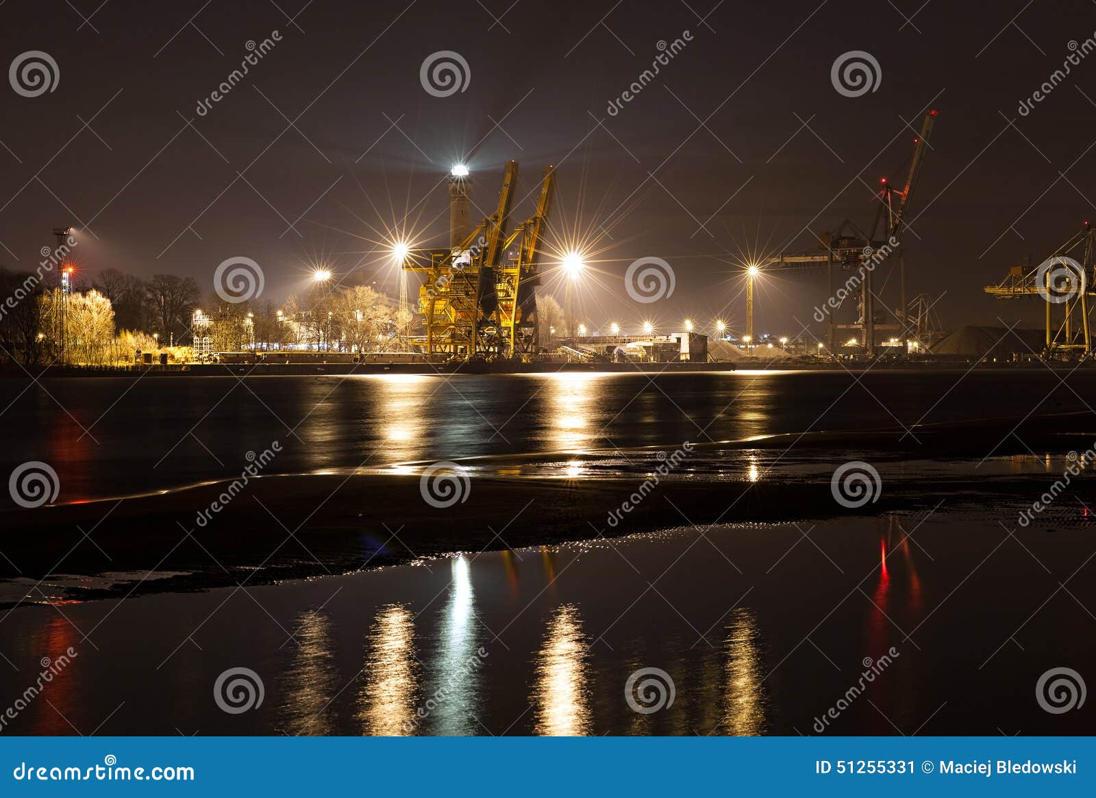 Night View of a Port, Industrial Background Stock Image - Image of ...