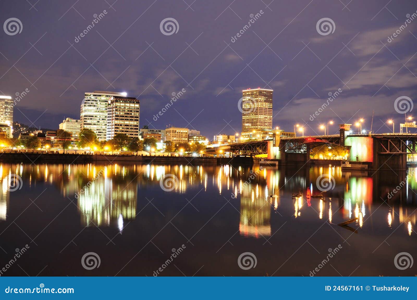 Night View of Portland Downtown Stock Image - Image of outdoor, bridge ...