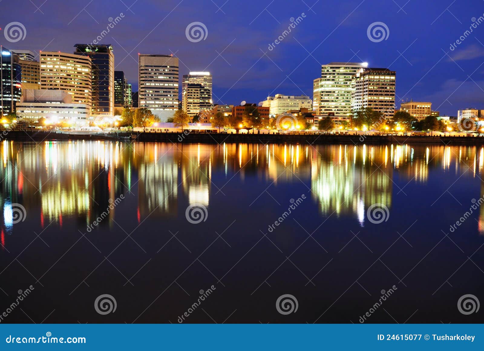 Night View of Portland Downtown Stock Image - Image of america ...