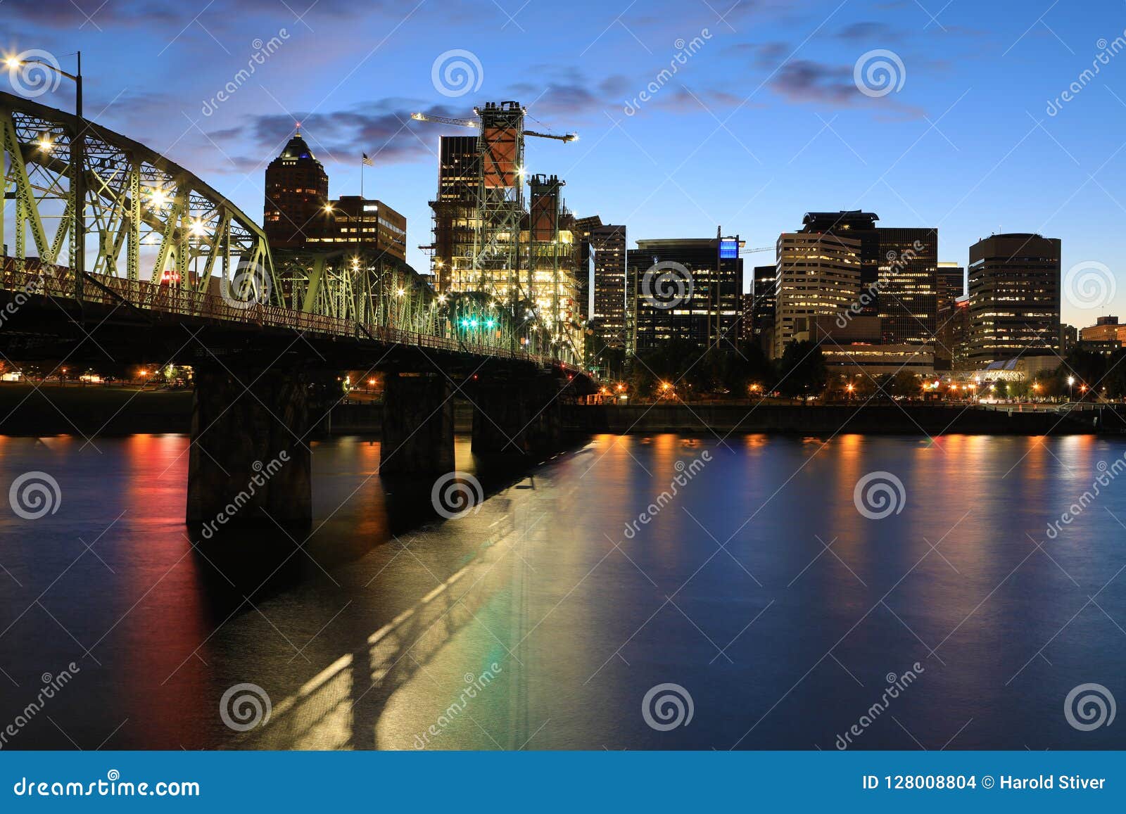 Night View of Portland, Oregon by River Stock Photo - Image of ...