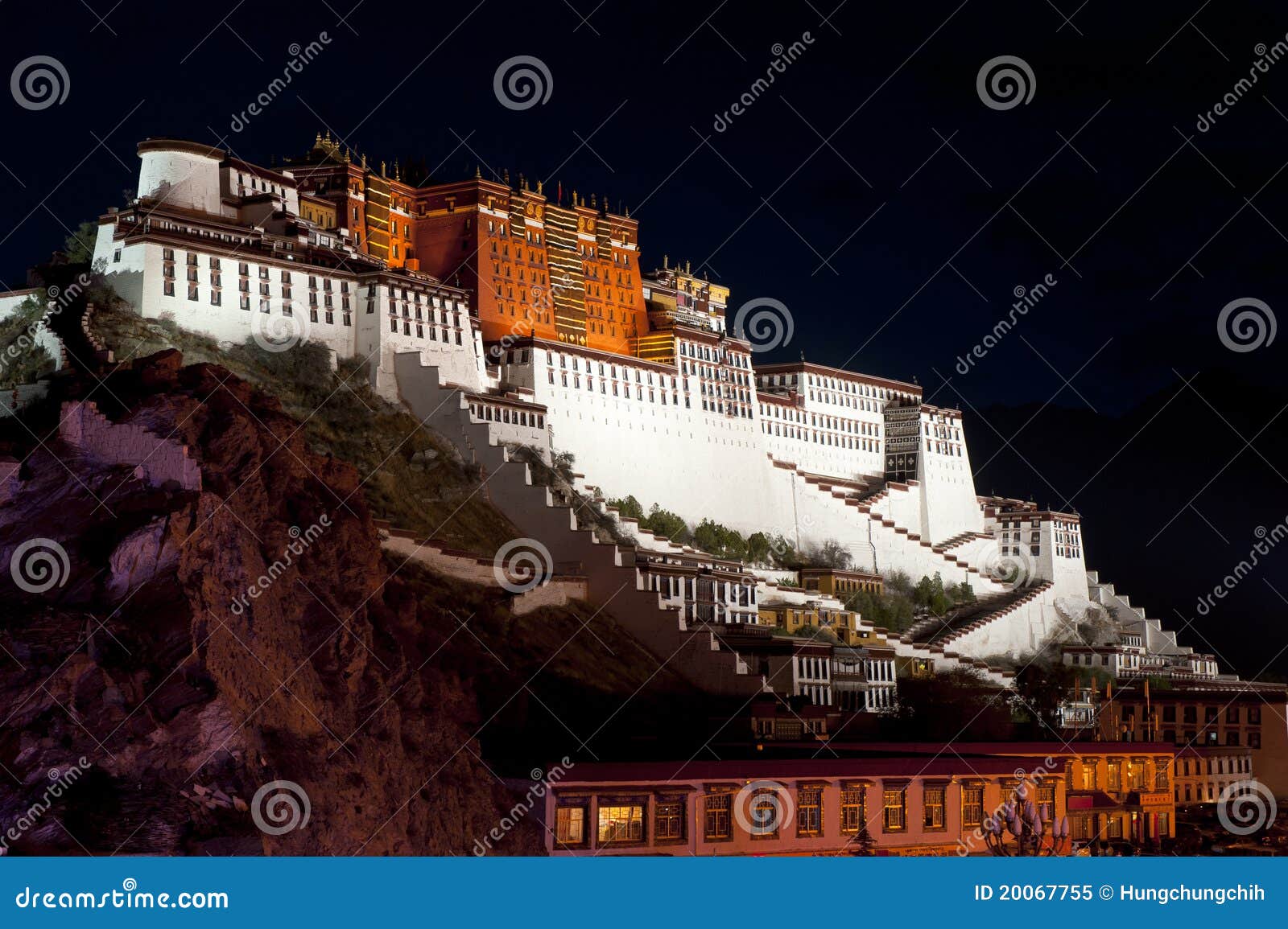 Night View of Potala Palace in Lhasa, Stock Image - Image of religious ...