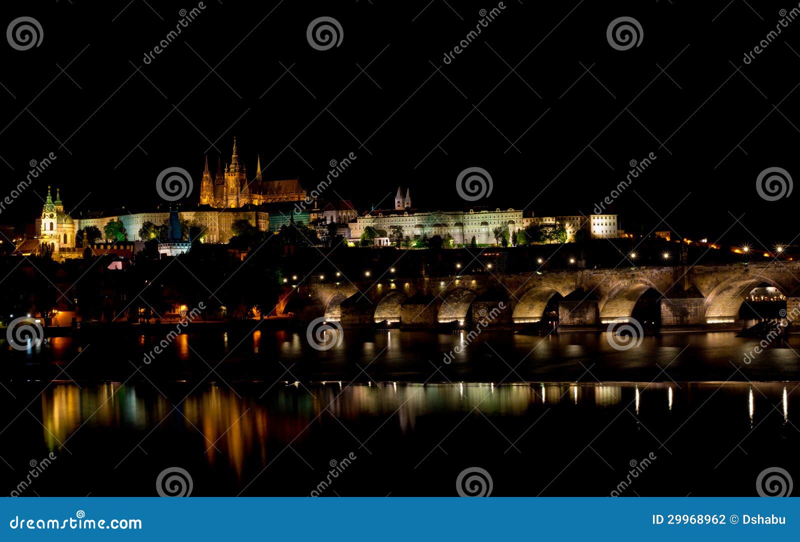Night View on Prague Castle Stock Photo - Image of reflections, night ...
