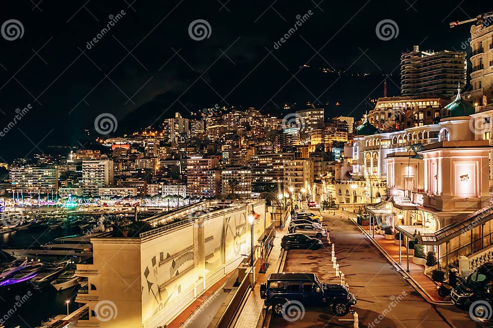 Night View of the Principality of Monaco Editorial Stock Image - Image ...
