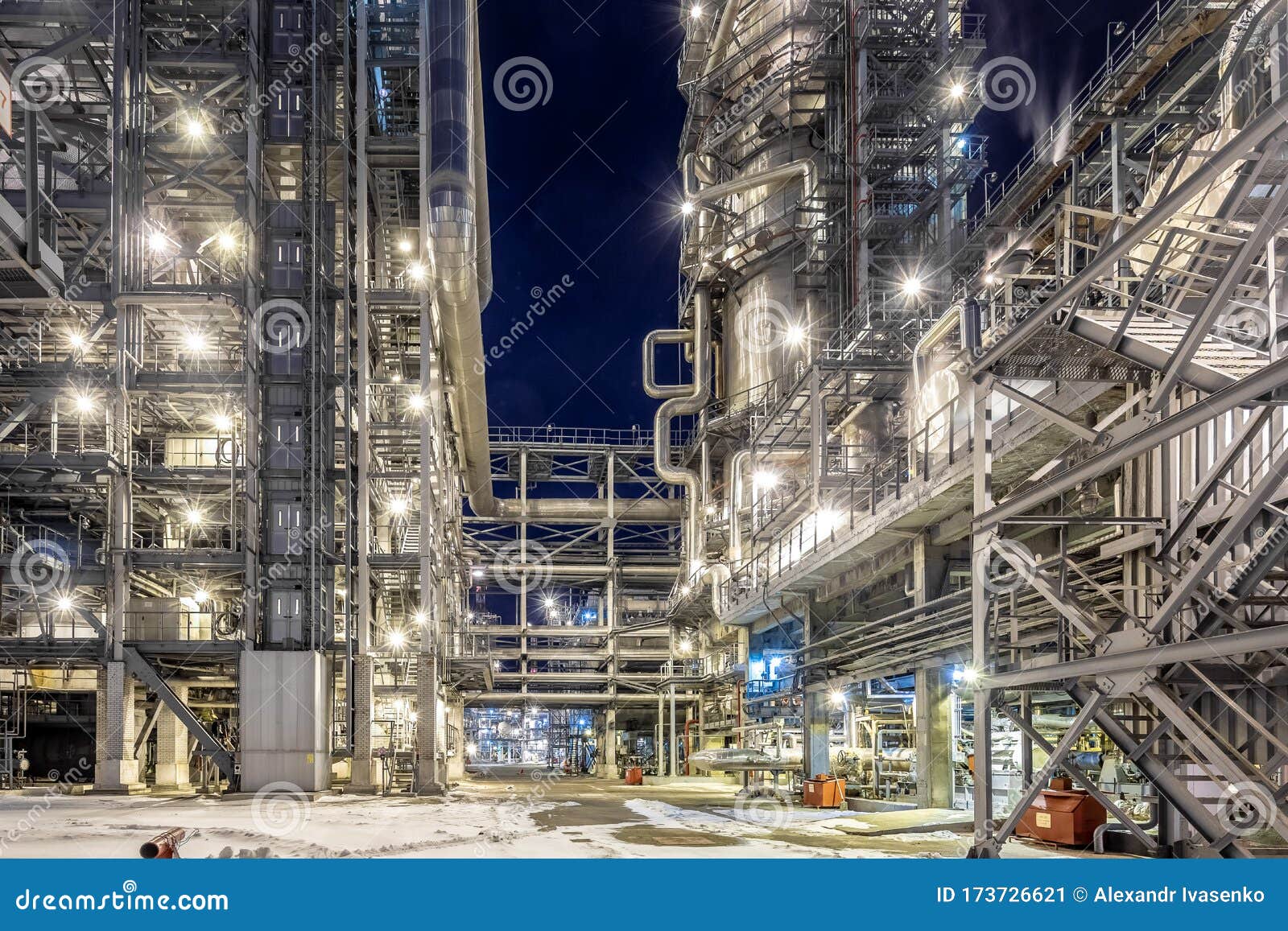 Night View of the Refinery, Distillation Columns Stock Image - Image of ...