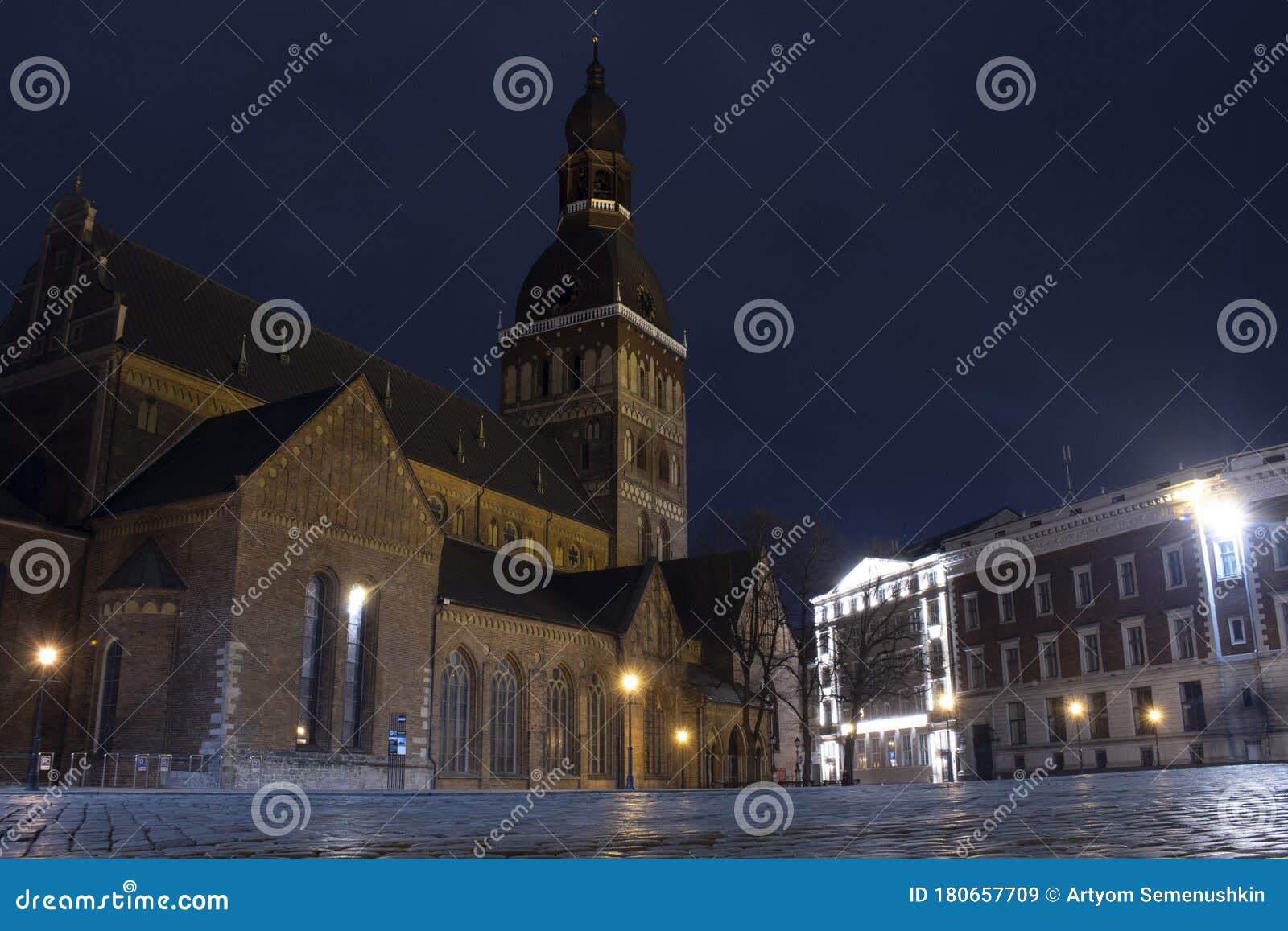 Night View of the Riga Dome Cathedral on Dome Square, Latvia Stock ...