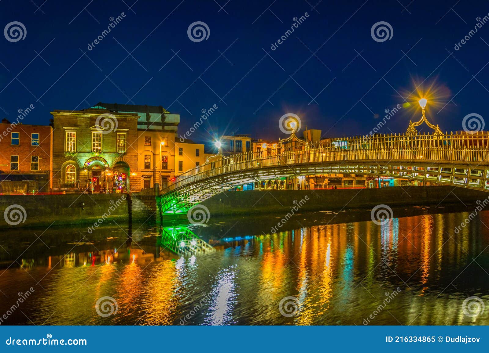Night View of the Riverside of Liffey in Dublin, Ireland Stock Image ...