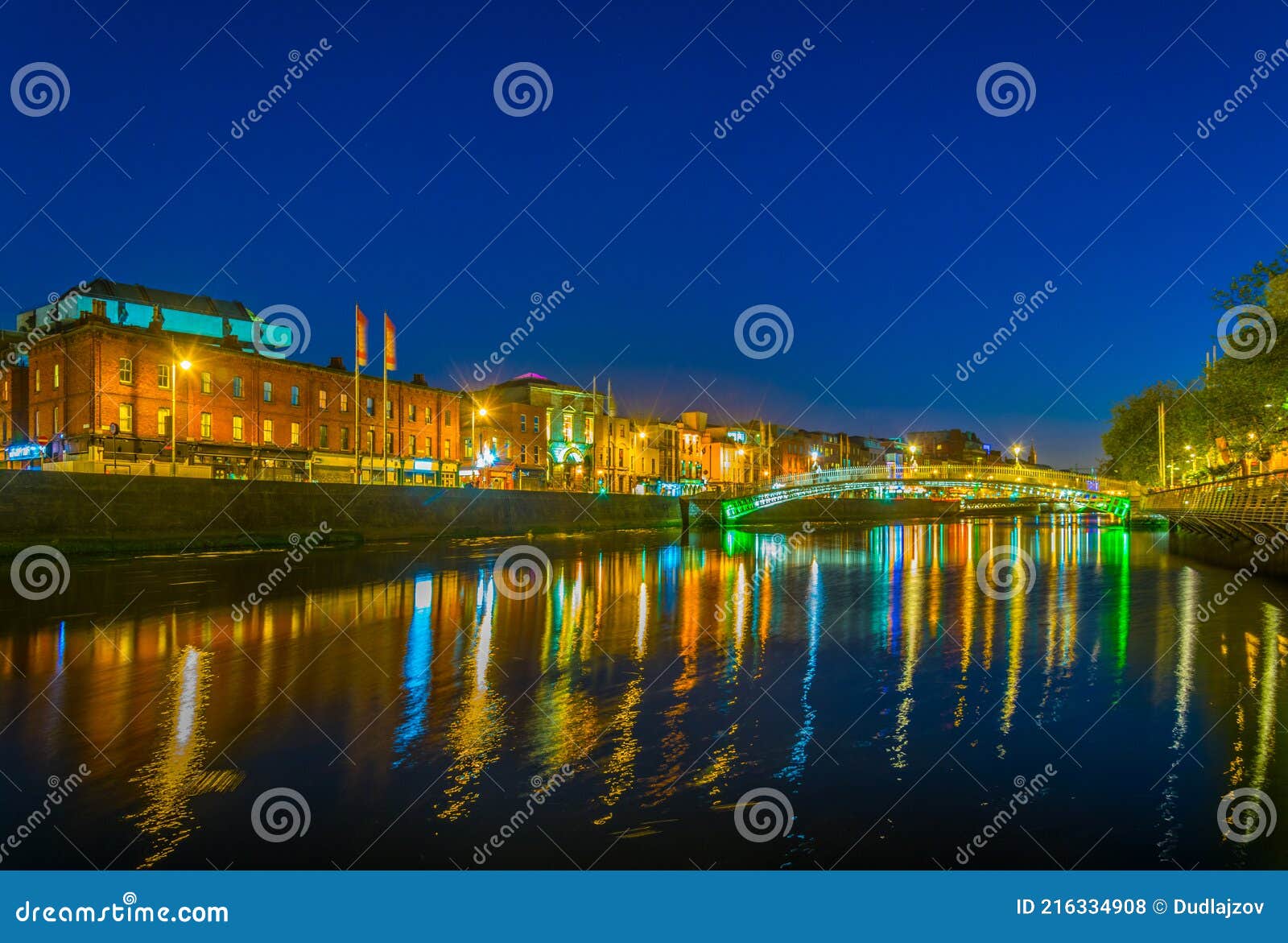 Night View of the Riverside of Liffey in Dublin, Ireland Stock Photo ...