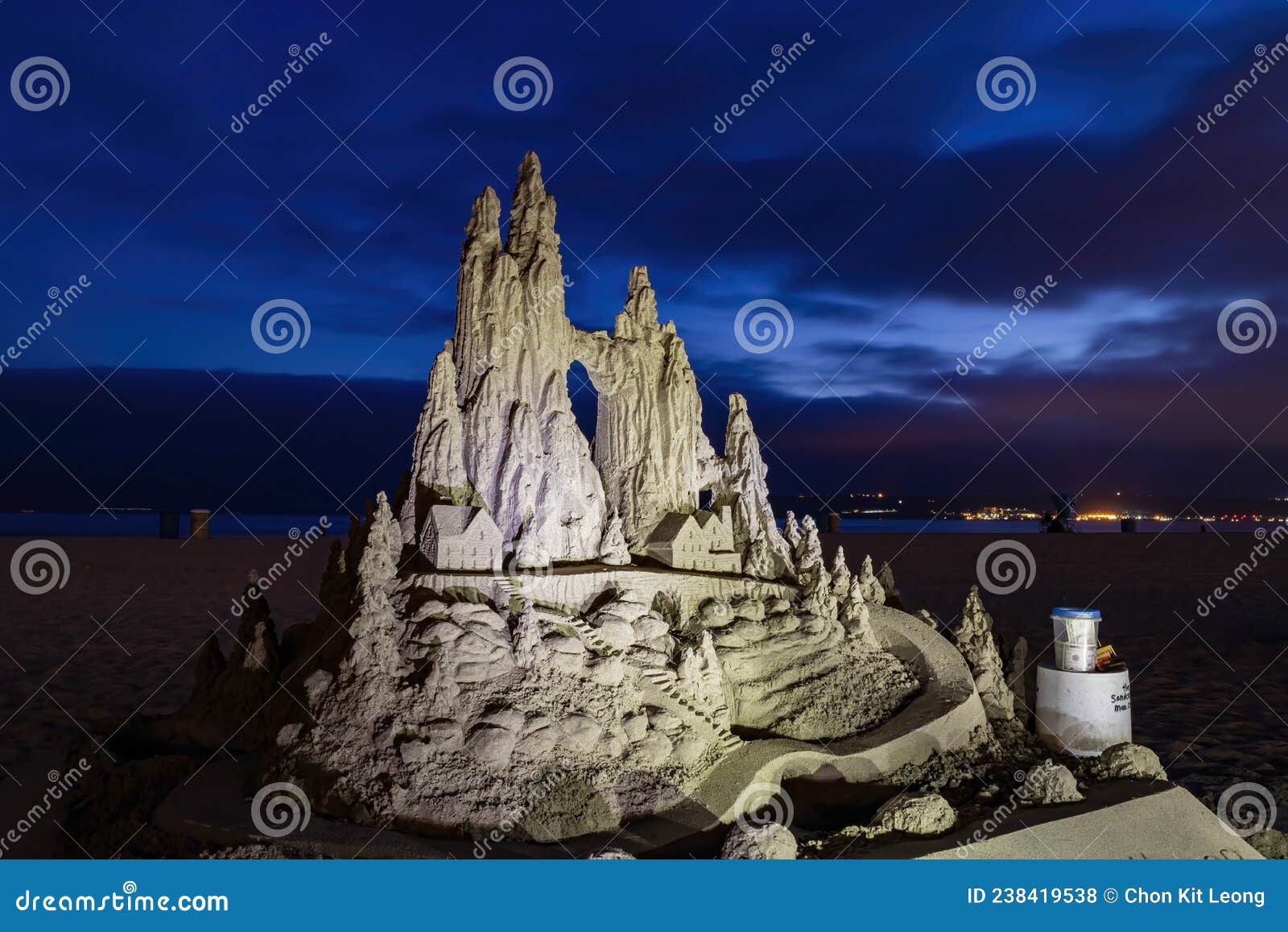 Night View of a Sand Castle on Beach Editorial Stock Photo - Image of ...
