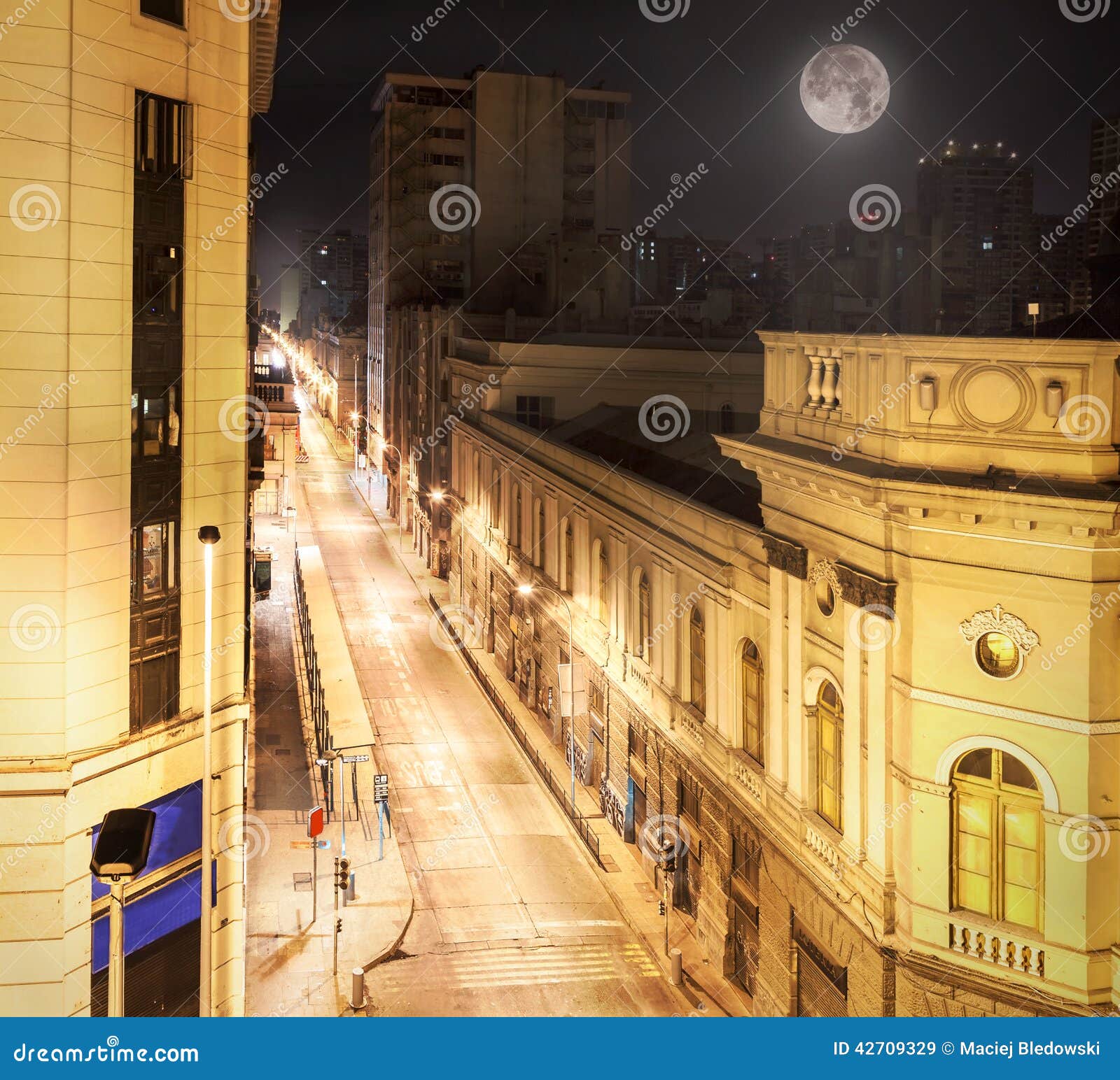Night View of Santiago De Chile Downtown. Stock Image - Image of office ...