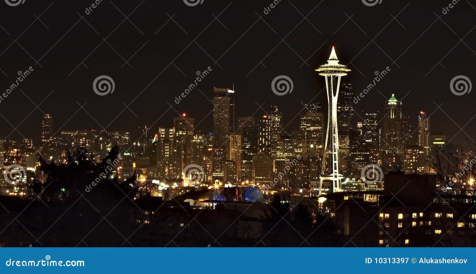 Night View on Seattle Downtown Editorial Photography - Image of seattle ...