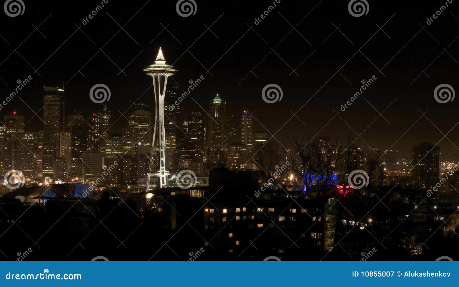 Night View on Seattle Downtown Editorial Photography - Image of ...