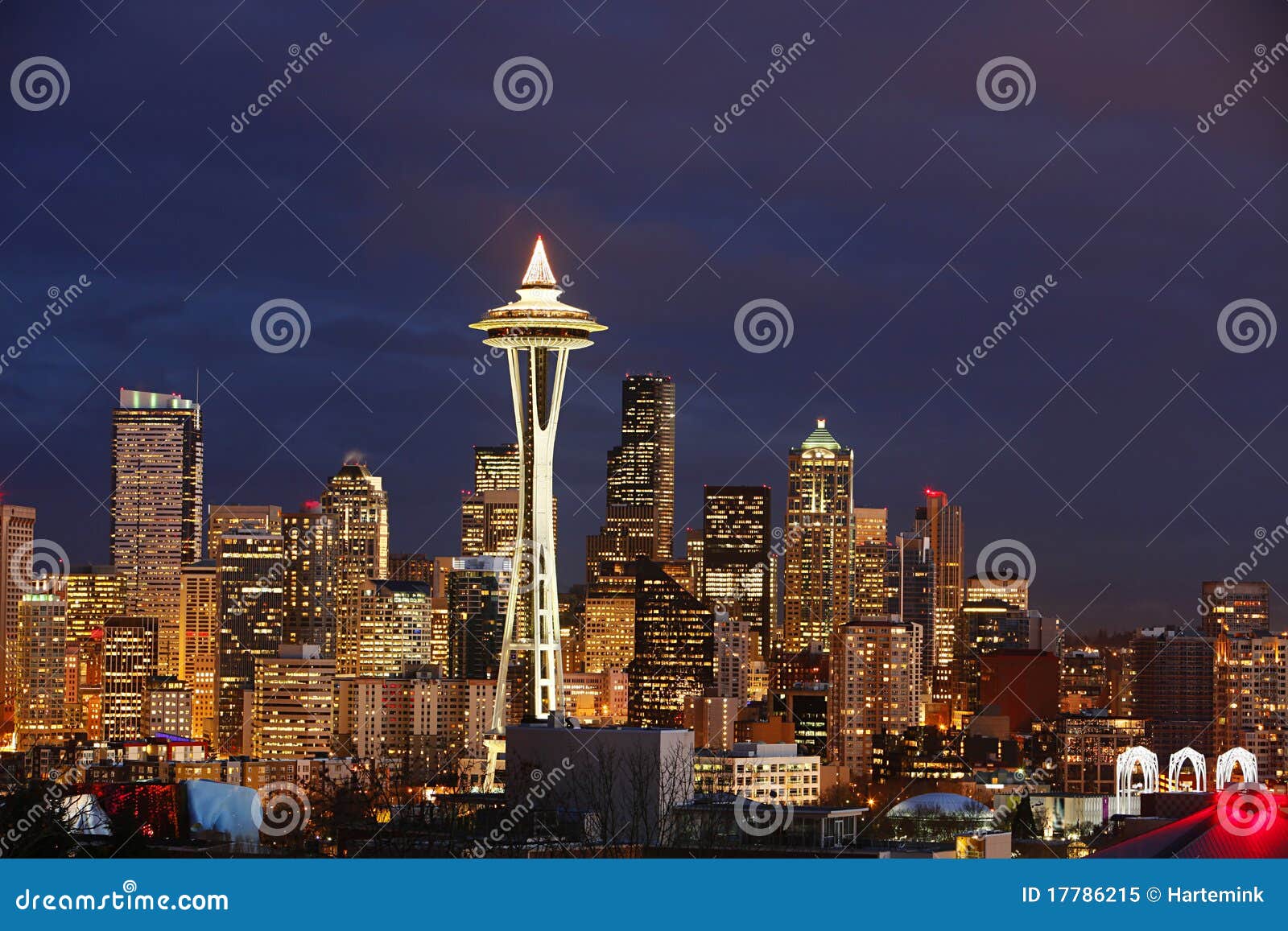 Night View on Seattle Skyline with Space Needle Editorial Image - Image ...