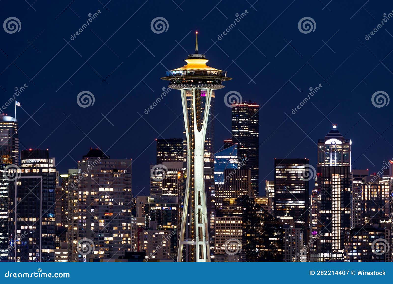 Night View of Seattle, Washington with the Iconic Space Needle in the ...