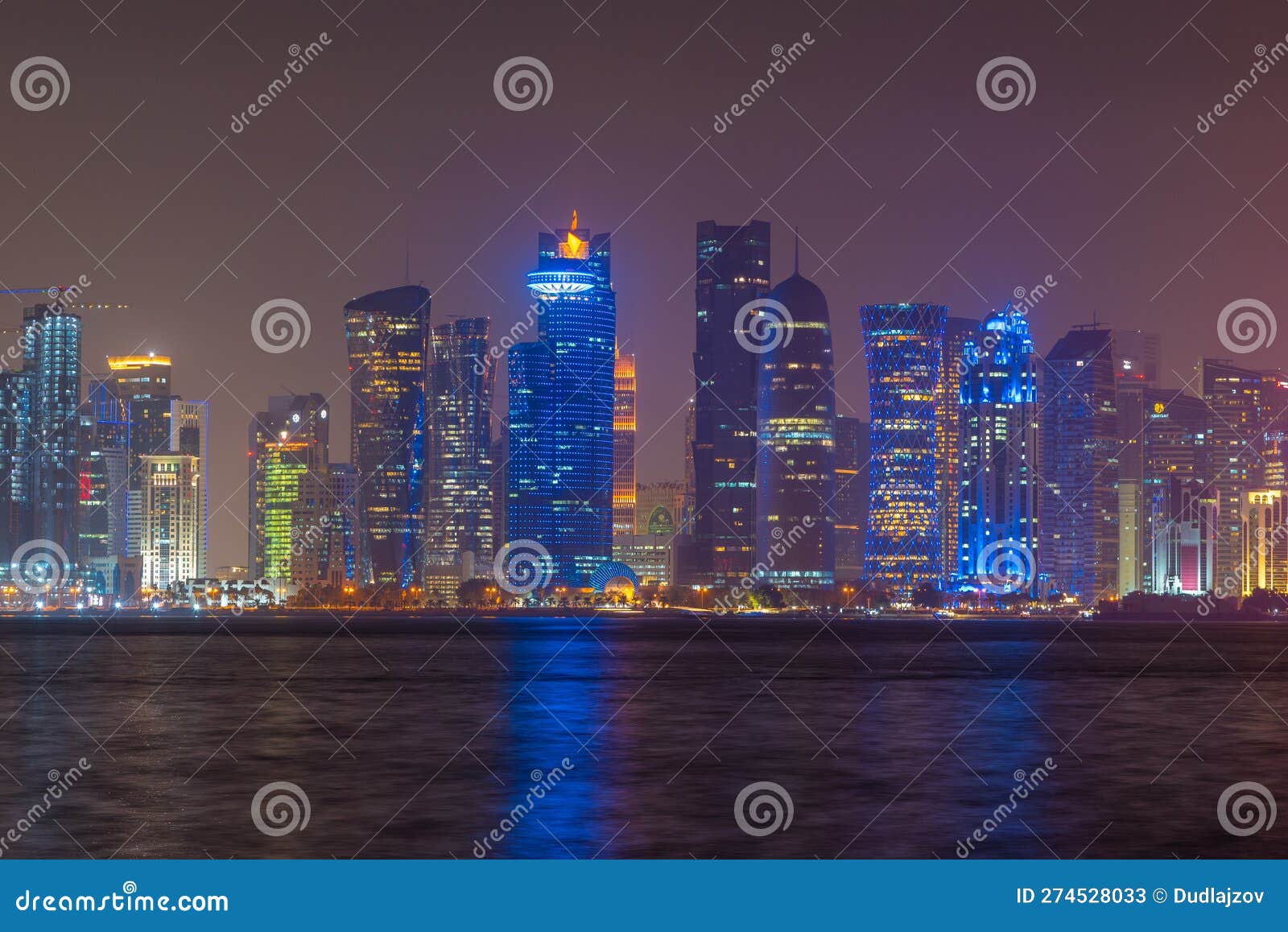 Night View of Skyline of Doha - the Capital of Qatar Stock Image ...