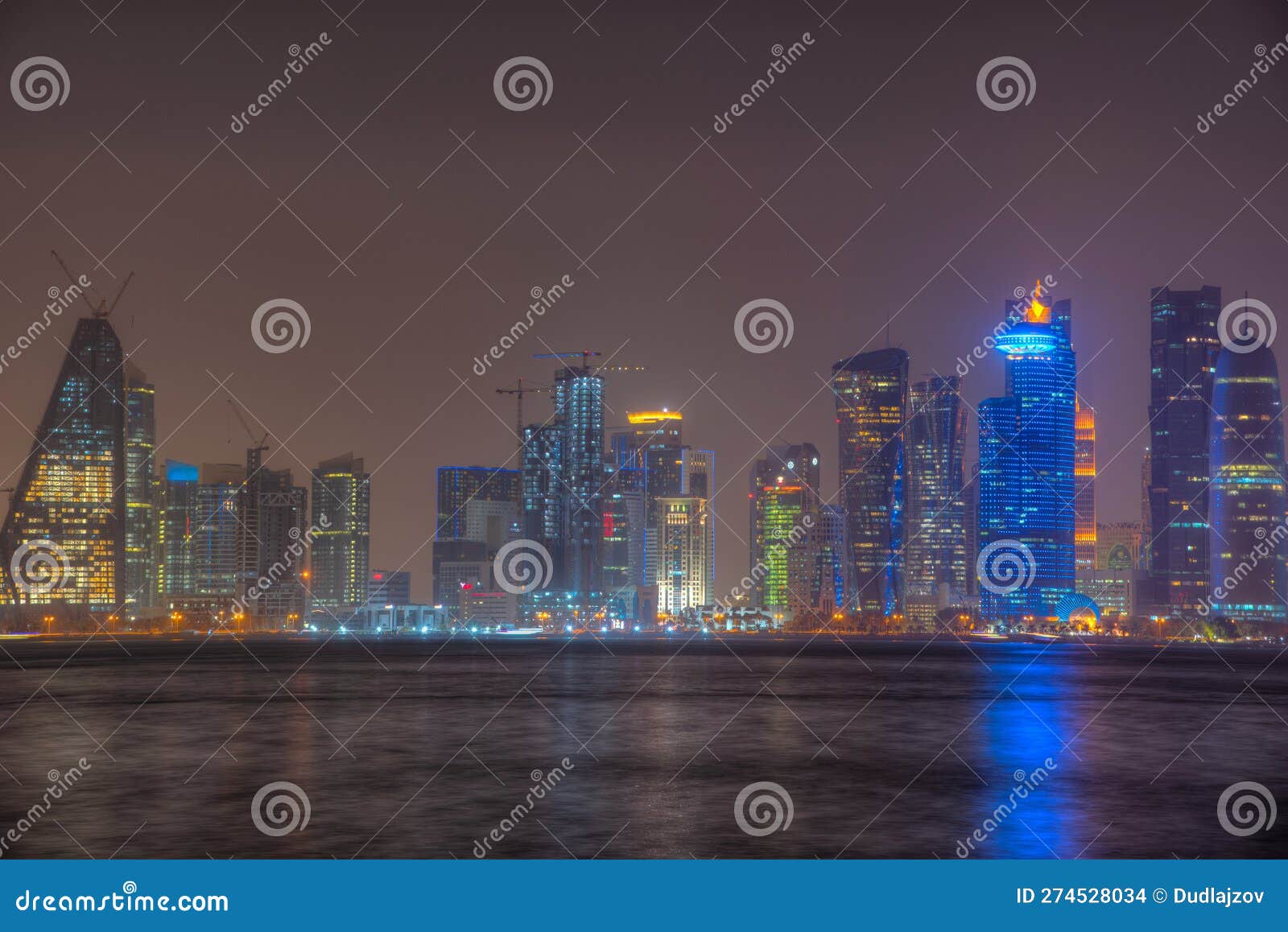 Night View of Skyline of Doha - the Capital of Qatar Stock Photo ...