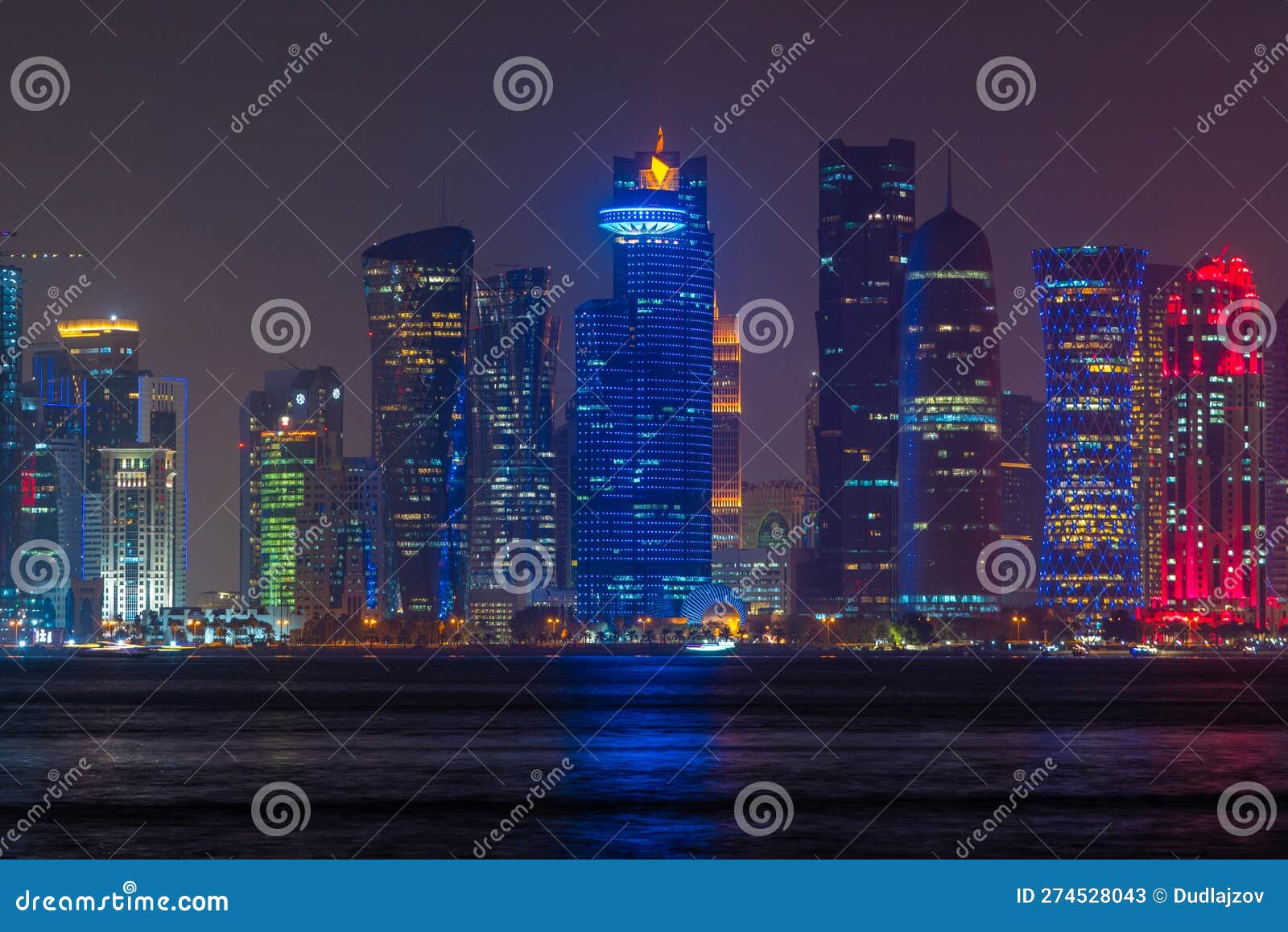 Night View of Skyline of Doha - the Capital of Qatar Stock Image ...