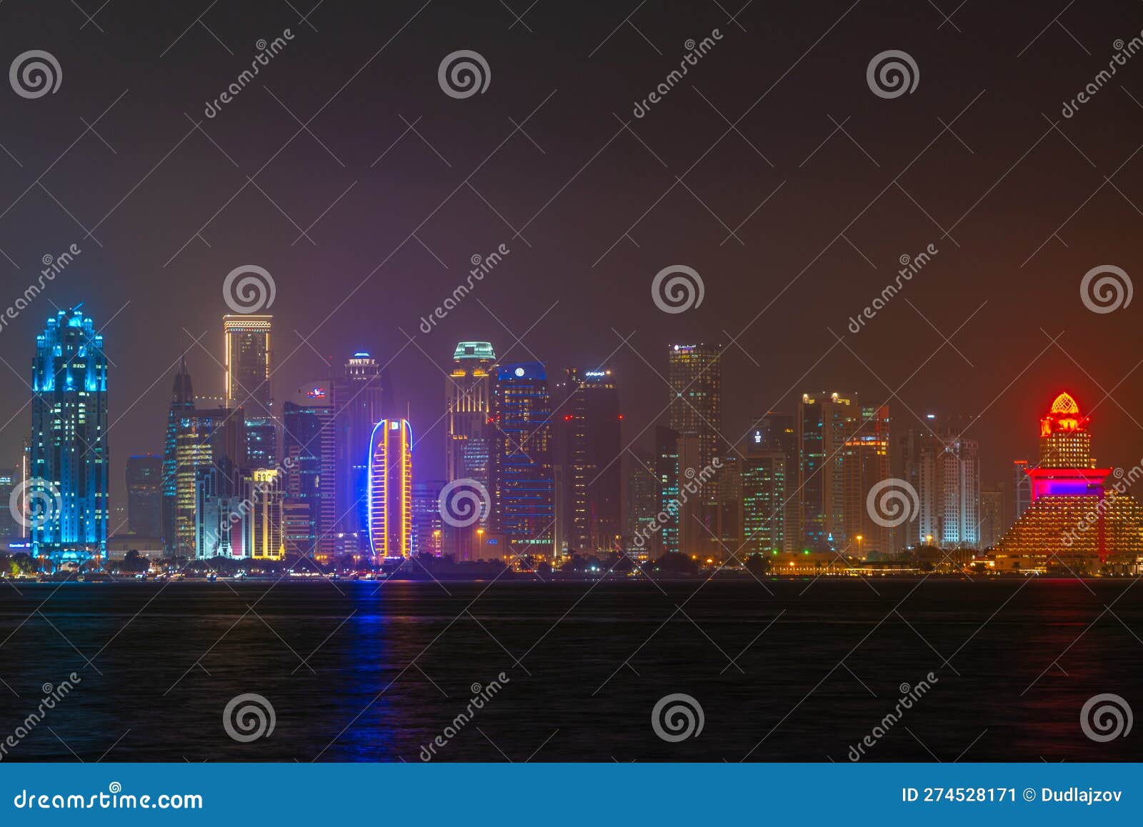 Night View of Skyline of Doha - the Capital of Qatar Stock Image ...