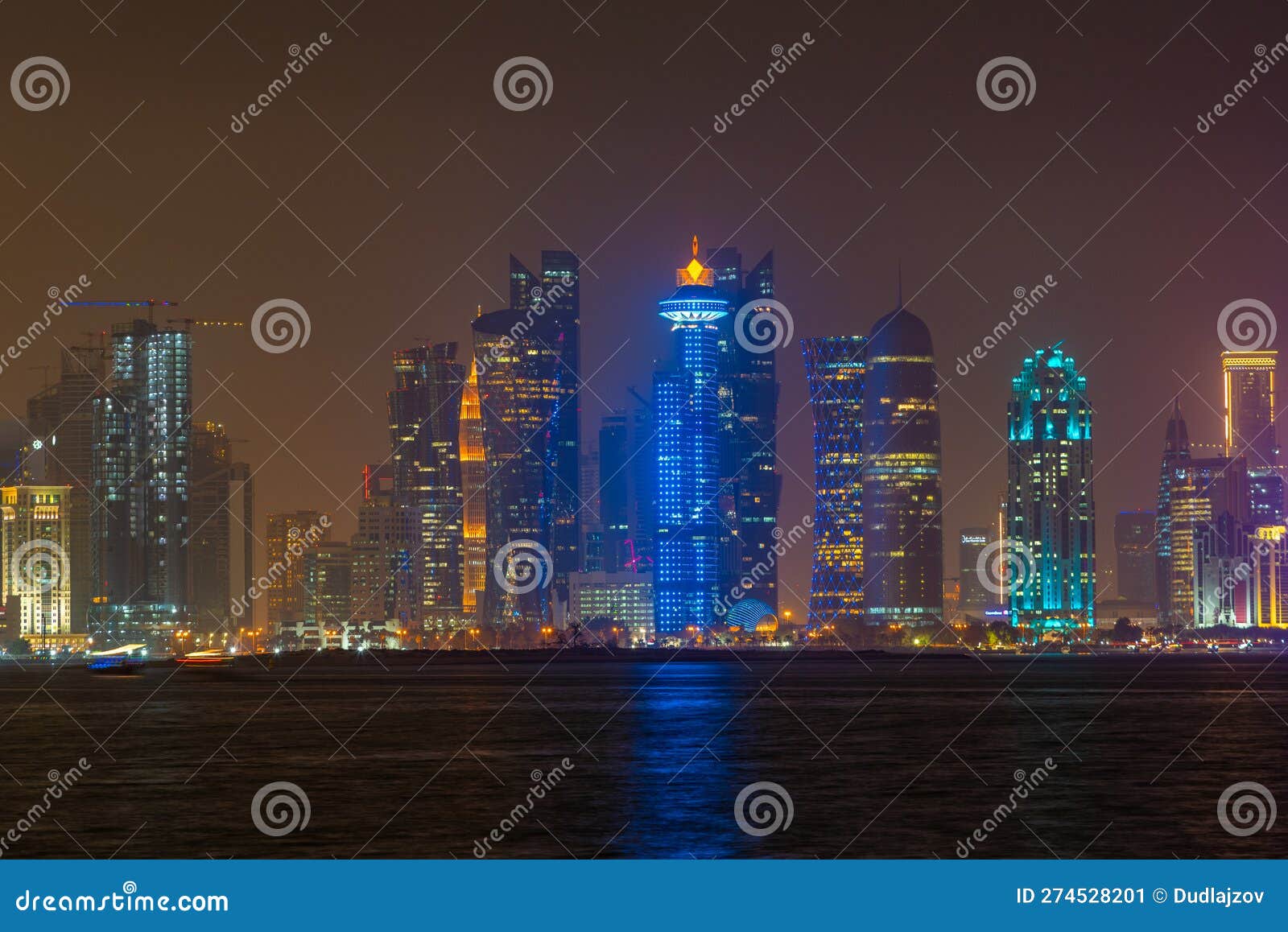 Night View of Skyline of Doha - the Capital of Qatar Stock Image ...