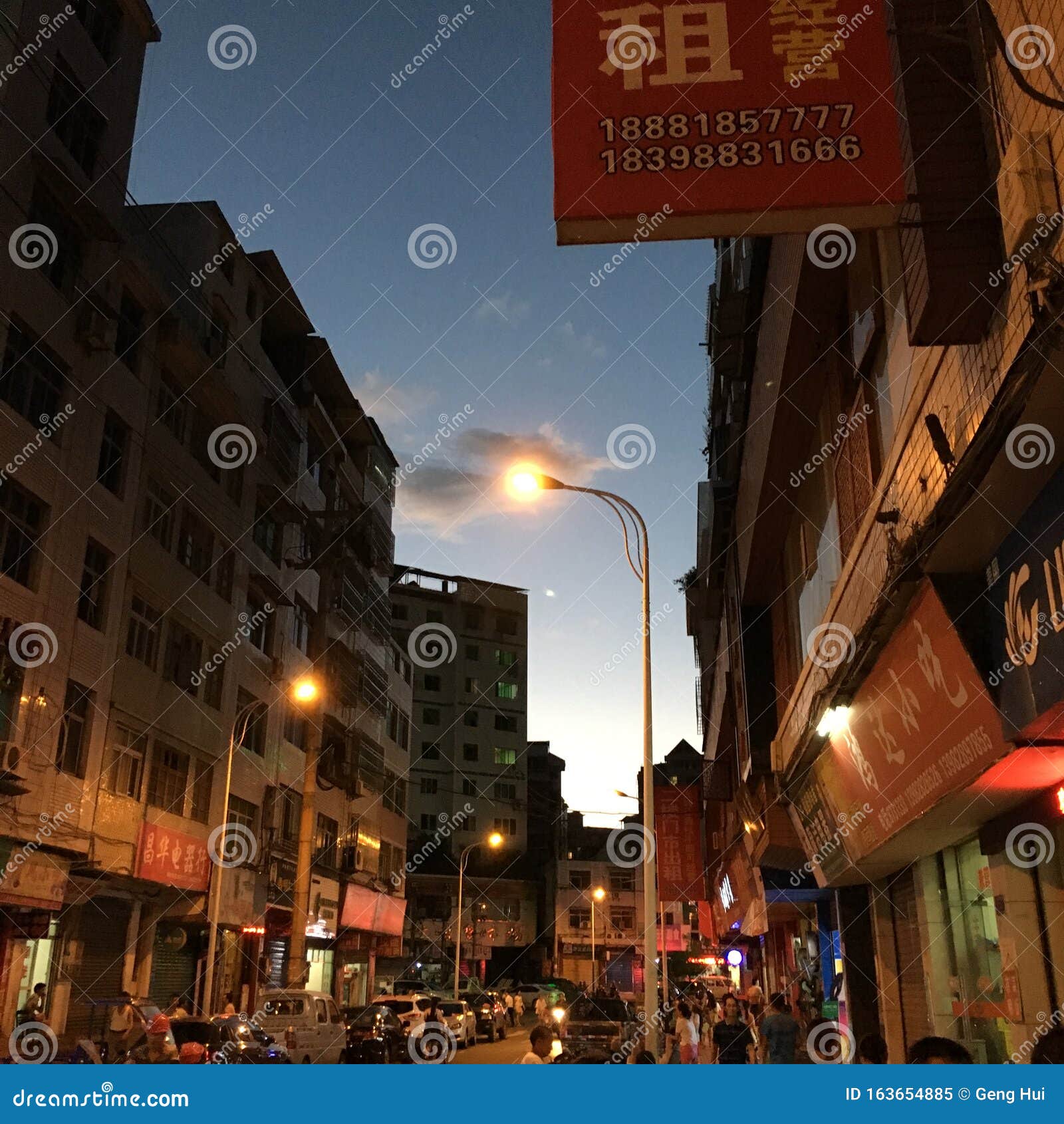 Night view of small town editorial image. Image of business - 163654885