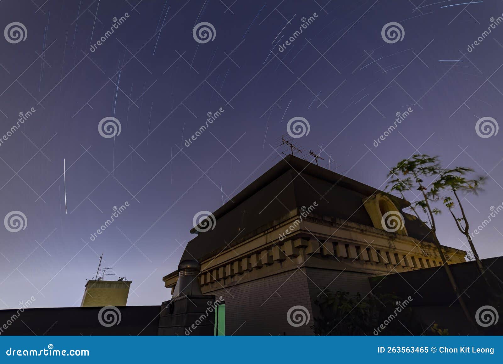 Night View of the Star Sky from a Rooftop Stock Image - Image of asian ...