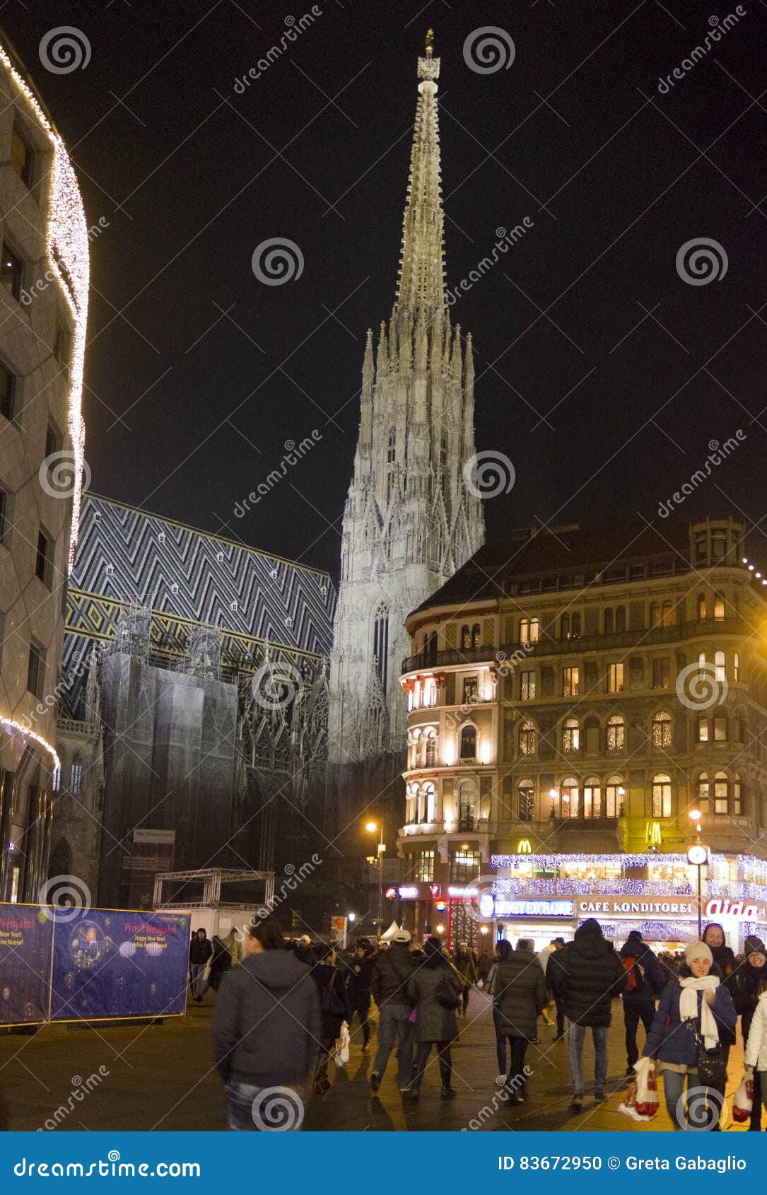 Night View of Stephanplatz in Vienna with People Editorial Image ...