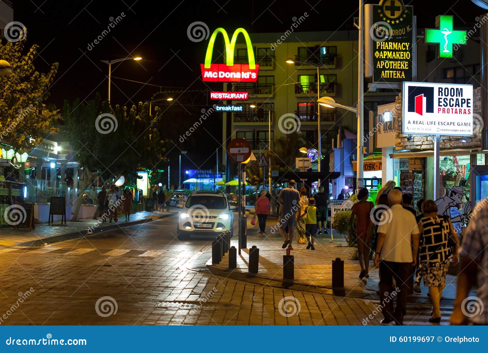 Night View on Street in Protaras, Cyprus Editorial Photography - Image ...