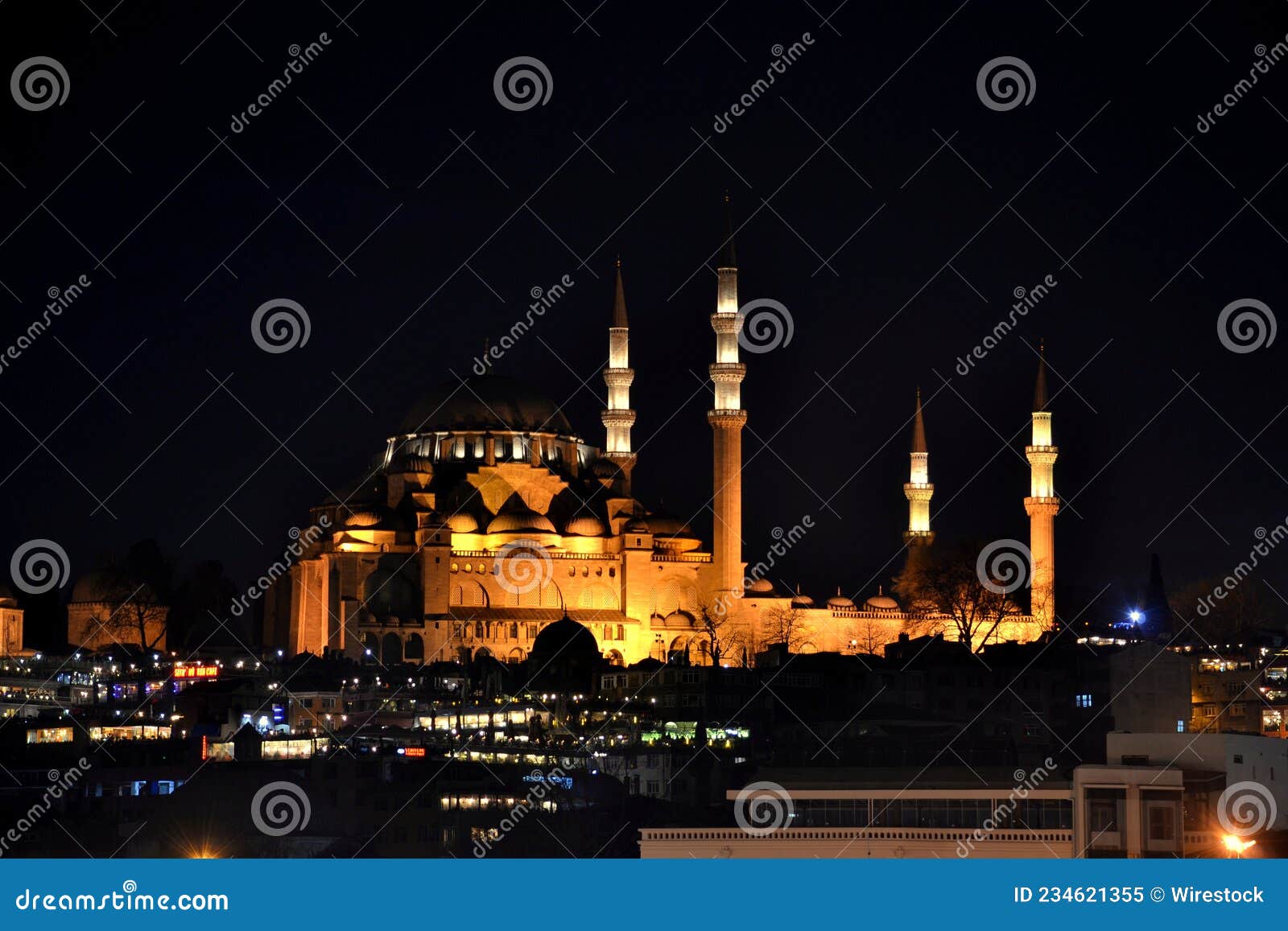 Night View of the Suleymaniye Mosque in Istanbul, Turkey Stock Image ...