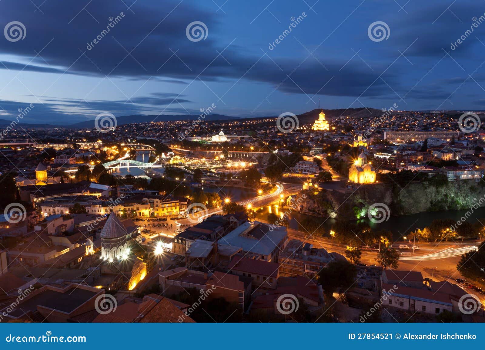 Night View of Tbilisi, Georgia. Stock Image - Image of beautiful, gold ...
