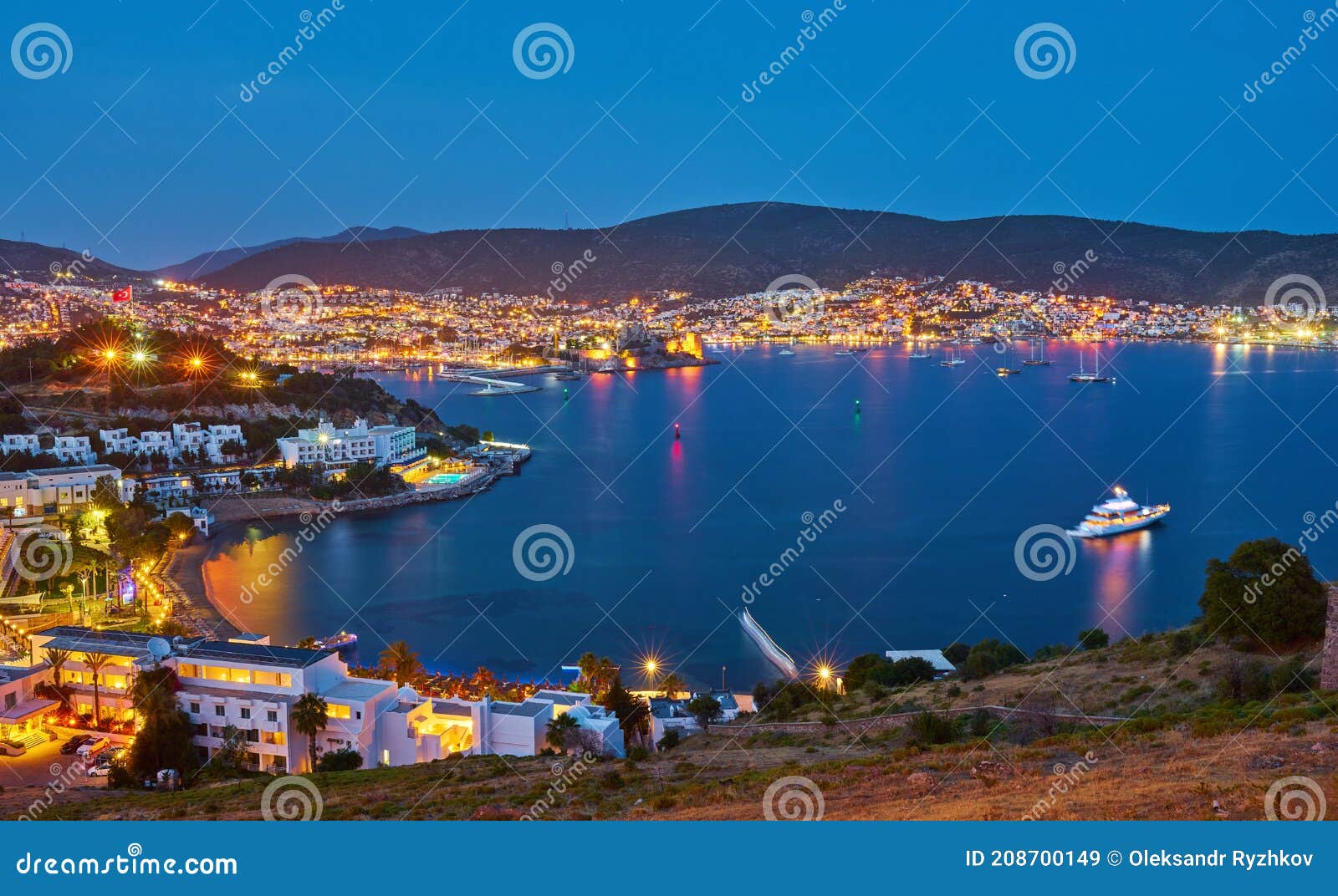 Night View To the Bay and the Cityscape of Bodrum Stock Image - Image ...