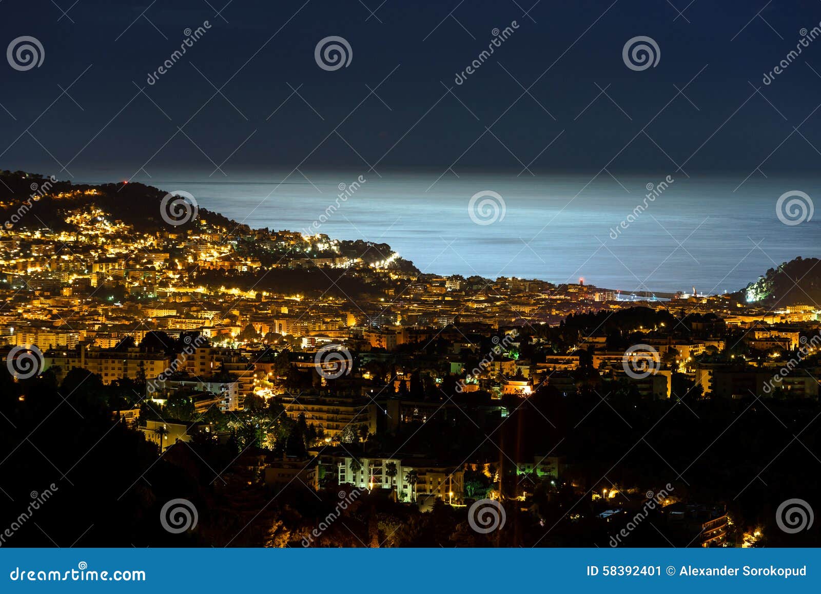 Night View To Nice with Moonlight on the Water Stock Image - Image of ...