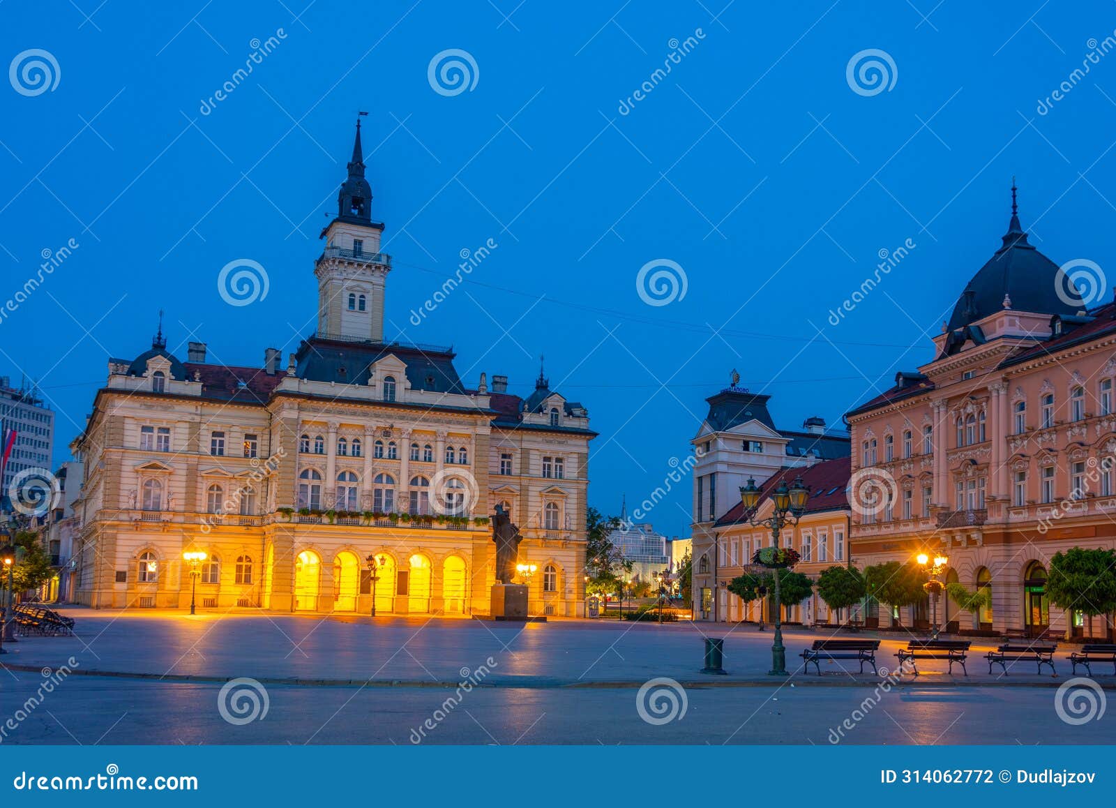 Night View of Town Hall in the Center of Serbian Town Novi Sad Stock ...