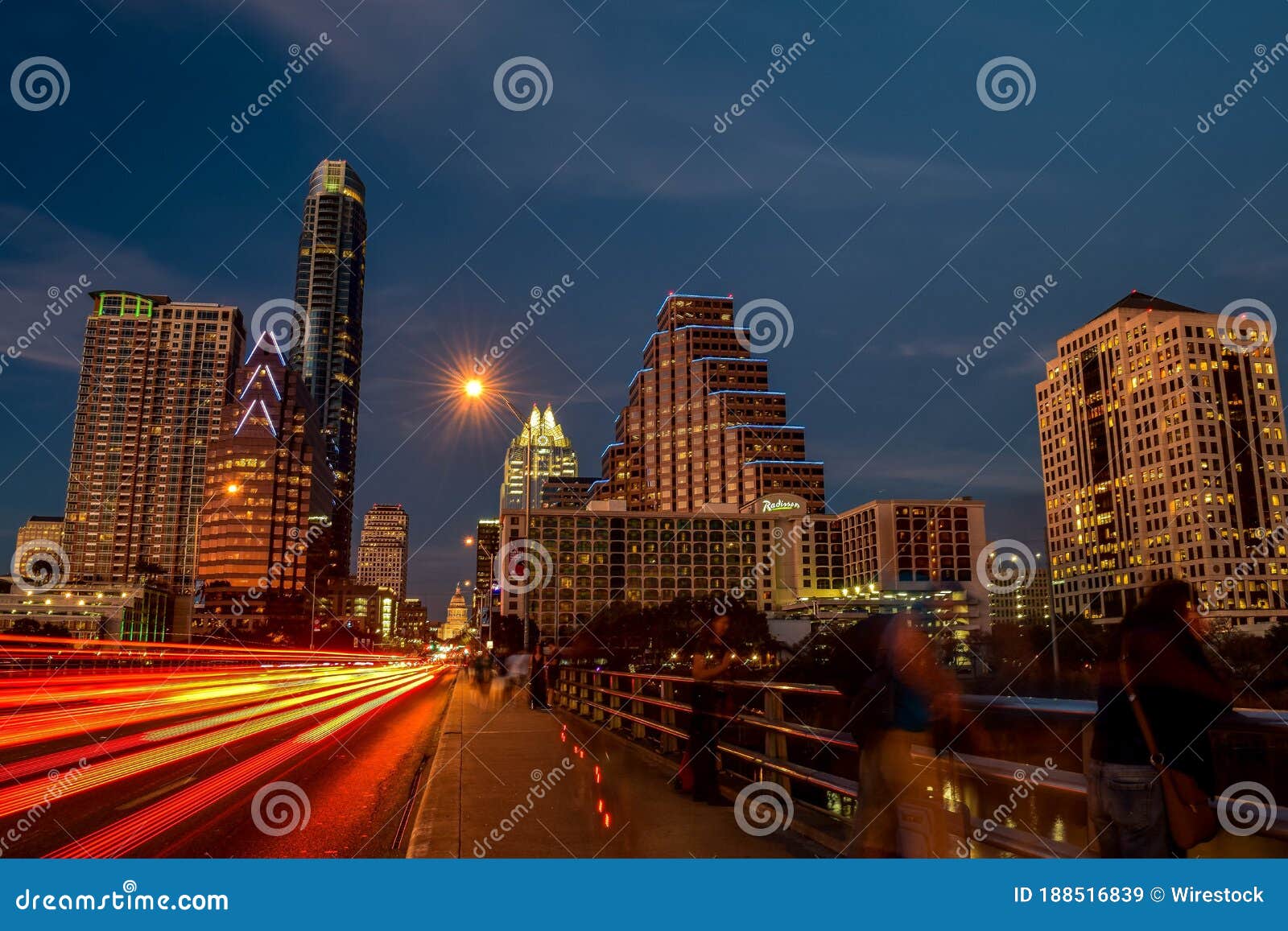 Night View of the Traffic and Buildings in Austin, Texas Editorial ...