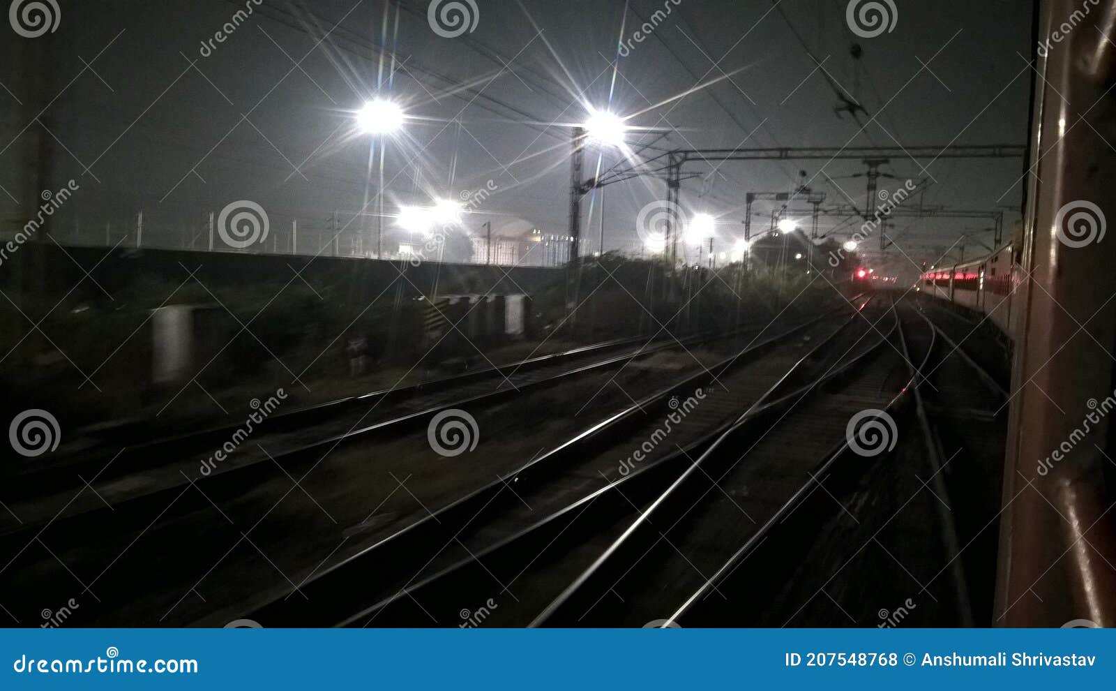 Night View from Train Travel Stock Photo - Image of railway, light ...