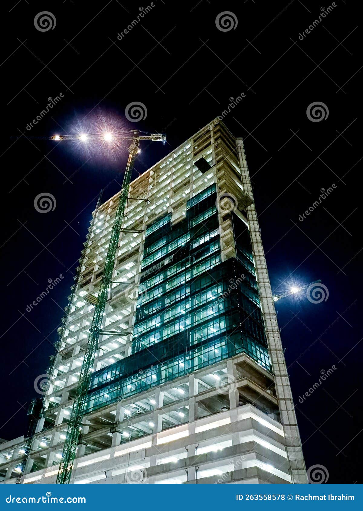 Night View Under Construction Fasade Building Stock Photo - Image of ...