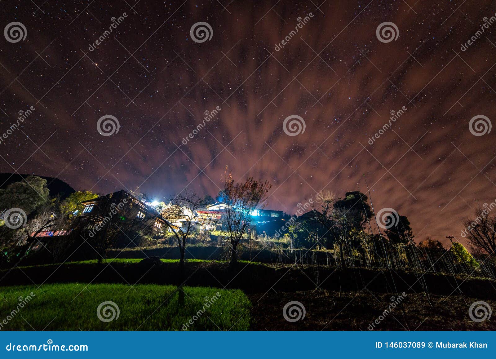 Night View of Village in Himalayas in India Stock Image - Image of ...
